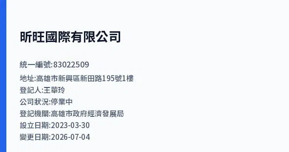 昕旺國際有限公司的照片-統編 83022509(高雄市) 公司登記資料與營業項目詳細圖表