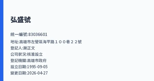 弘盛號的照片-統編 83036601(高雄市) 公司登記資料與營業項目詳細圖表