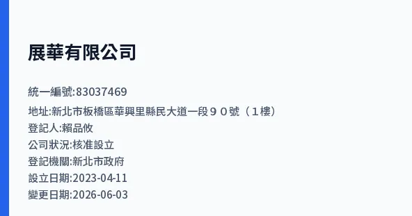 展華有限公司的照片-統編 83037469(新北市) 公司登記資料與營業項目詳細圖表