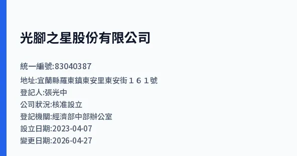 光腳之星股份有限公司的照片-統編 83040387(宜蘭縣) 公司登記資料與營業項目詳細圖表