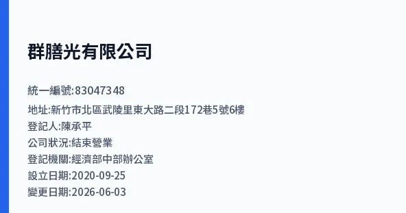 群膳光有限公司的照片-統編 83047348(新竹市) 公司登記資料與營業項目詳細圖表