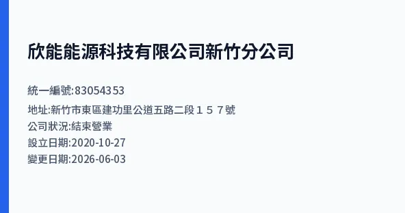 欣能能源科技有限公司新竹分公司的照片-統編 83054353(新竹市) 公司登記資料與營業項目詳細圖表