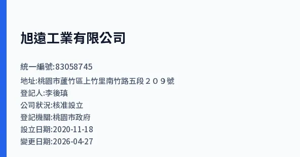 旭遠工業有限公司的照片-統編 83058745(桃園市) 公司登記資料與營業項目詳細圖表