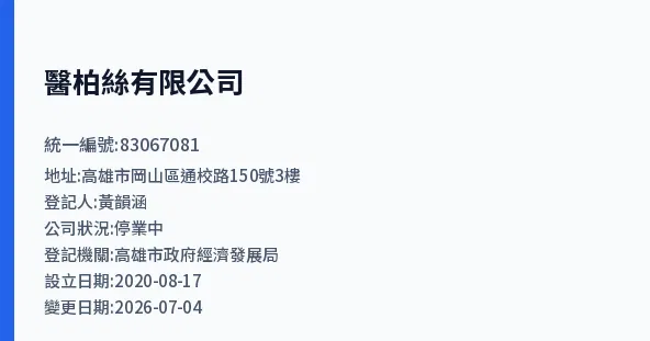 醫柏絲有限公司的照片-統編 83067081(高雄市) 公司登記資料與營業項目詳細圖表