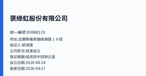 褒綠虹股份有限公司的照片-統編 83068119(宜蘭縣) 公司登記資料與營業項目詳細圖表