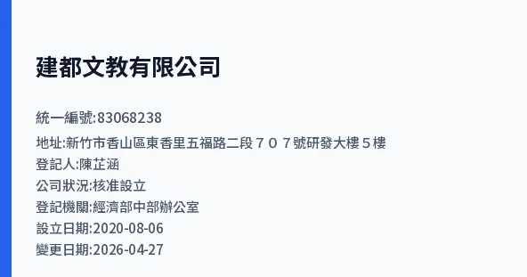 建都文教有限公司的照片-統編 83068238(新竹市) 公司登記資料與營業項目詳細圖表