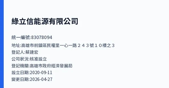 綠立信能源有限公司的照片-統編 83078094(高雄市) 公司登記資料與營業項目詳細圖表
