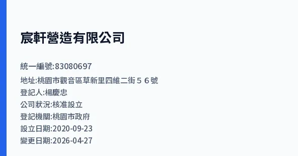 宸軒營造有限公司的照片-統編 83080697(桃園市) 公司登記資料與營業項目詳細圖表