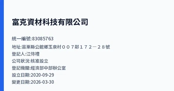 富克資材科技有限公司的照片-統編 83085763(苗栗縣) 公司登記資料與營業項目詳細圖表