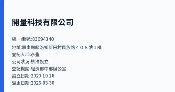開量科技有限公司的照片-統編 83094340(屏東縣) 公司登記資料與營業項目詳細圖表