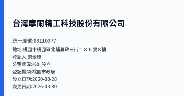 台灣摩爾精工科技股份有限公司的照片-統編 83110377(桃園市) 公司登記資料與營業項目詳細圖表