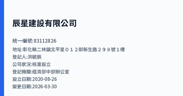辰星建設有限公司的照片-統編 83112826(彰化縣) 公司登記資料與營業項目詳細圖表