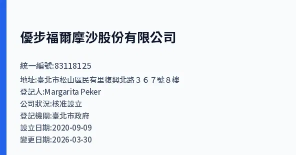 優步福爾摩沙股份有限公司的照片-統編 83118125(臺北市) 公司登記資料與營業項目詳細圖表