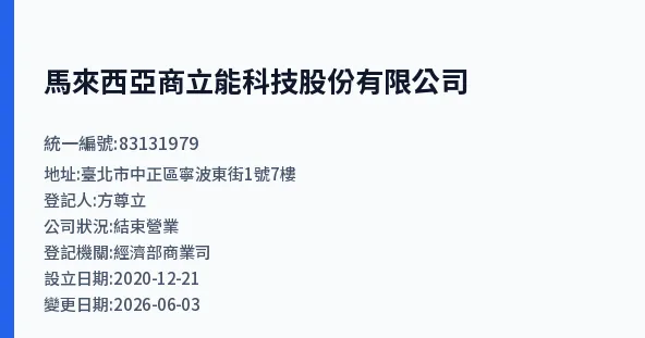 馬來西亞商立能科技股份有限公司的照片-統編 83131979(臺北市) 公司登記資料與營業項目詳細圖表