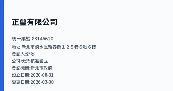 正璽有限公司的照片-統編 83146620(新北市) 公司登記資料與營業項目詳細圖表