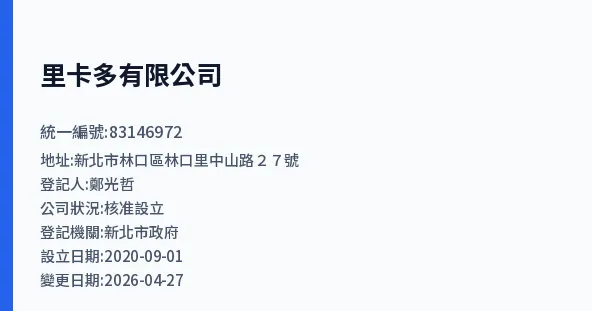 里卡多有限公司的照片-統編 83146972(新北市) 公司登記資料與營業項目詳細圖表