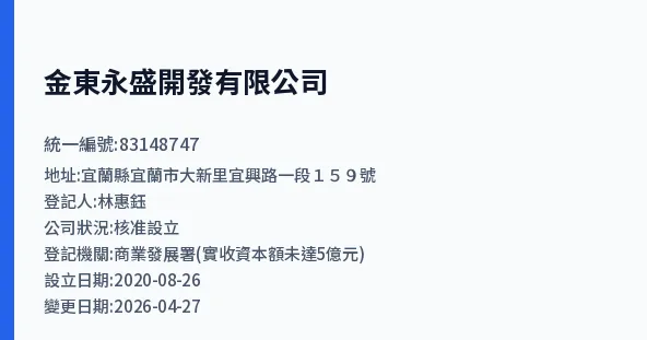 金東永盛開發有限公司的照片-統編 83148747(宜蘭縣) 公司登記資料與營業項目詳細圖表