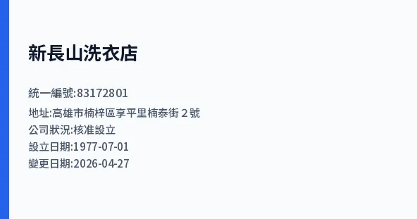 新長山洗衣店的照片-統編 83172801(高雄市) 公司登記資料與營業項目詳細圖表