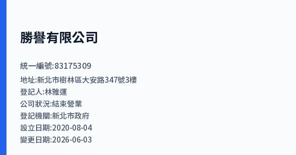 勝譽有限公司的照片-統編 83175309(新北市) 公司登記資料與營業項目詳細圖表