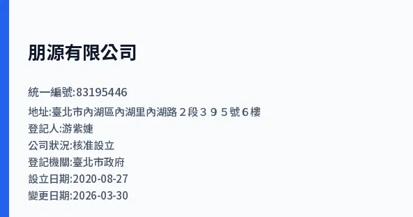 朋源有限公司的照片-統編 83195446(臺北市) 公司登記資料與營業項目詳細圖表