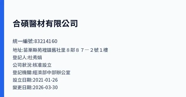 合碩醫材有限公司的照片-統編 83214160(苗栗縣) 公司登記資料與營業項目詳細圖表