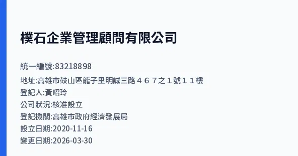 樸石企業管理顧問有限公司的照片-統編 83218898(高雄市) 公司登記資料與營業項目詳細圖表