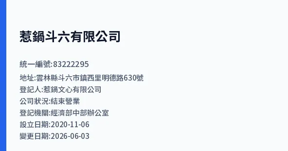 惹鍋斗六有限公司的照片-統編 83222295(雲林縣) 公司登記資料與營業項目詳細圖表