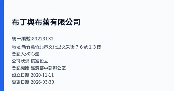 布丁與布蕾有限公司的照片-統編 83223132(新竹縣) 公司登記資料與營業項目詳細圖表