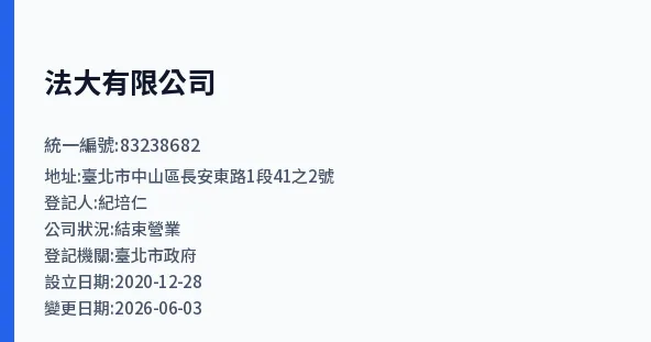 法大有限公司的照片-統編 83238682(臺北市) 公司登記資料與營業項目詳細圖表