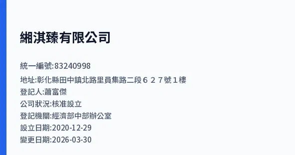 緗淇臻有限公司的照片-統編 83240998(彰化縣) 公司登記資料與營業項目詳細圖表