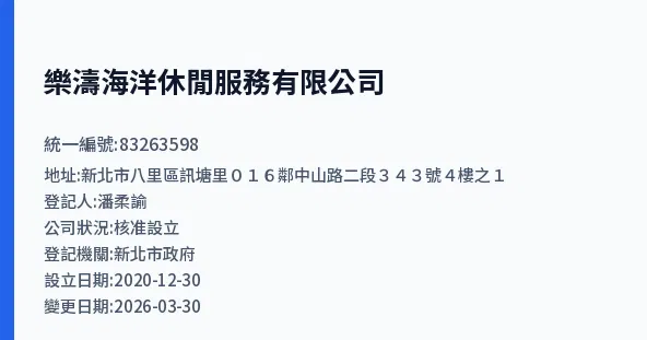 樂濤海洋休閒服務有限公司的照片-統編 83263598(新北市) 公司登記資料與營業項目詳細圖表