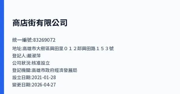 商店街有限公司的照片-統編 83269072(高雄市) 公司登記資料與營業項目詳細圖表