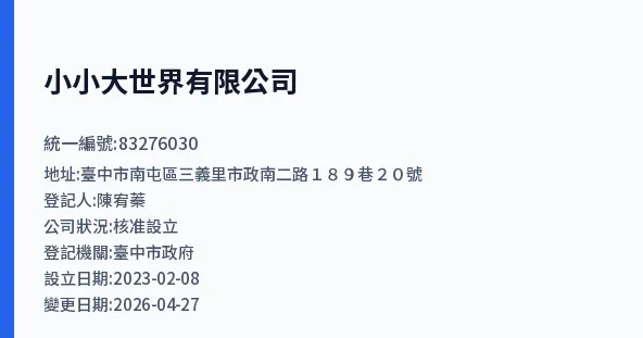 小小大世界有限公司的照片-統編 83276030(臺中市) 公司登記資料與營業項目詳細圖表