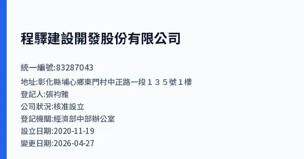 程驛建設開發股份有限公司的照片-統編 83287043(彰化縣) 公司登記資料與營業項目詳細圖表