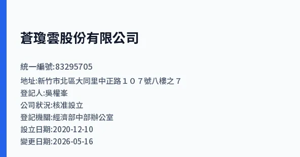 蒼瓊雲股份有限公司的照片-統編 83295705(新竹市) 公司登記資料與營業項目詳細圖表