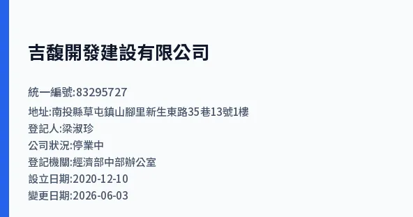 吉馥開發建設有限公司的照片-統編 83295727(南投縣) 公司登記資料與營業項目詳細圖表