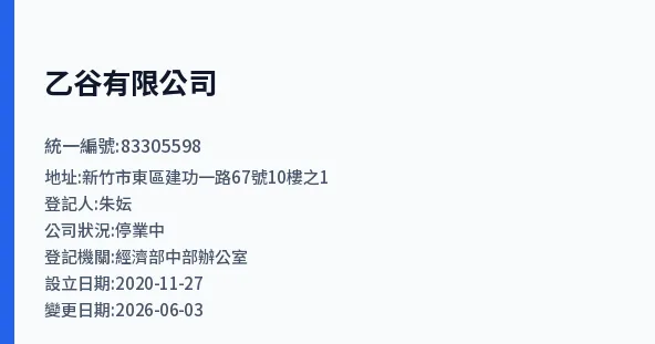 乙谷有限公司的照片-統編 83305598(新竹市) 公司登記資料與營業項目詳細圖表