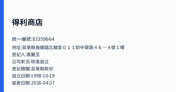 得利商店的照片-統編 83359664(苗栗縣) 公司登記資料與營業項目詳細圖表
