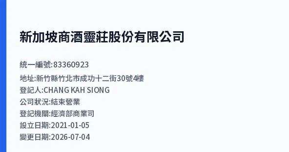 新加坡商酒靈莊股份有限公司的照片-統編 83360923(新竹縣) 公司登記資料與營業項目詳細圖表