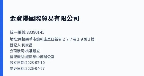 金登陽國際貿易有限公司的照片-統編 83390145(南投縣) 公司登記資料與營業項目詳細圖表