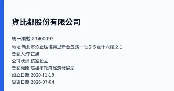 貨比鄰股份有限公司的照片-統編 83400093(新北市) 公司登記資料與營業項目詳細圖表