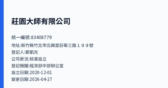 莊園大師有限公司的照片-統編 83408779(新竹縣) 公司登記資料與營業項目詳細圖表