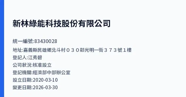 新林綠能科技股份有限公司的照片-統編 83430028(嘉義縣) 公司登記資料與營業項目詳細圖表