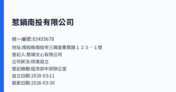 惹鍋南投有限公司的照片-統編 83435678(南投縣) 公司登記資料與營業項目詳細圖表