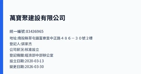 萬寶聚建設有限公司的照片-統編 83436965(南投縣) 公司登記資料與營業項目詳細圖表