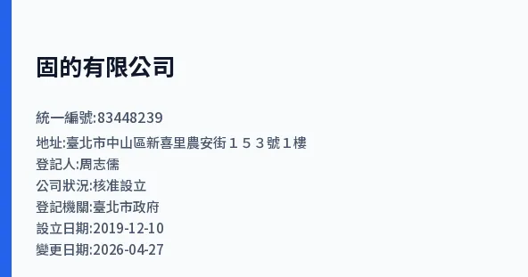 固的有限公司的照片-統編 83448239(臺北市) 公司登記資料與營業項目詳細圖表
