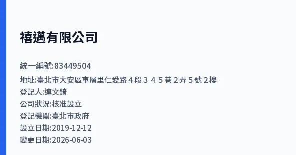 禧邁有限公司的照片-統編 83449504(臺北市) 公司登記資料與營業項目詳細圖表