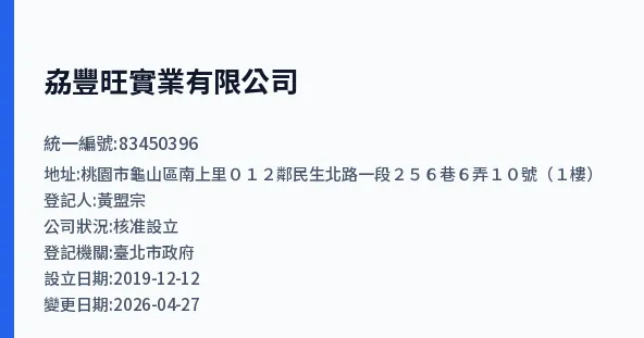劦豐旺實業有限公司的照片-統編 83450396(桃園市) 公司登記資料與營業項目詳細圖表