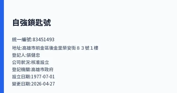 自強鎖匙號的照片-統編 83451493(高雄市) 公司登記資料與營業項目詳細圖表