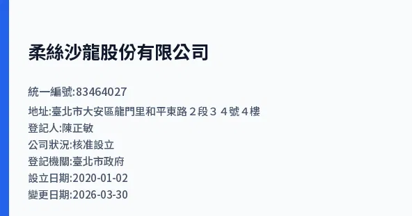 柔絲沙龍股份有限公司的照片-統編 83464027(臺北市) 公司登記資料與營業項目詳細圖表